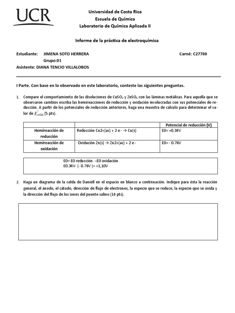 Informe de Electroquímica | PDF | Redox | Electrodo