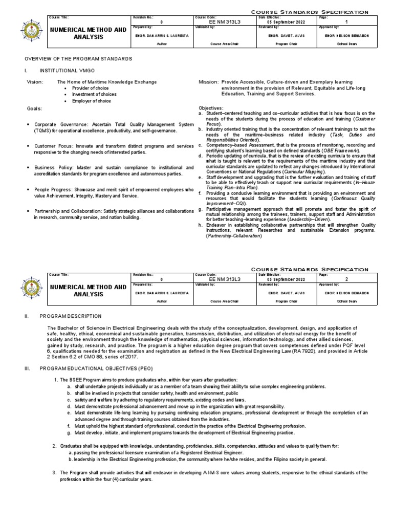 Numerical Methods - Course Specification Standards | PDF | Numerical ...