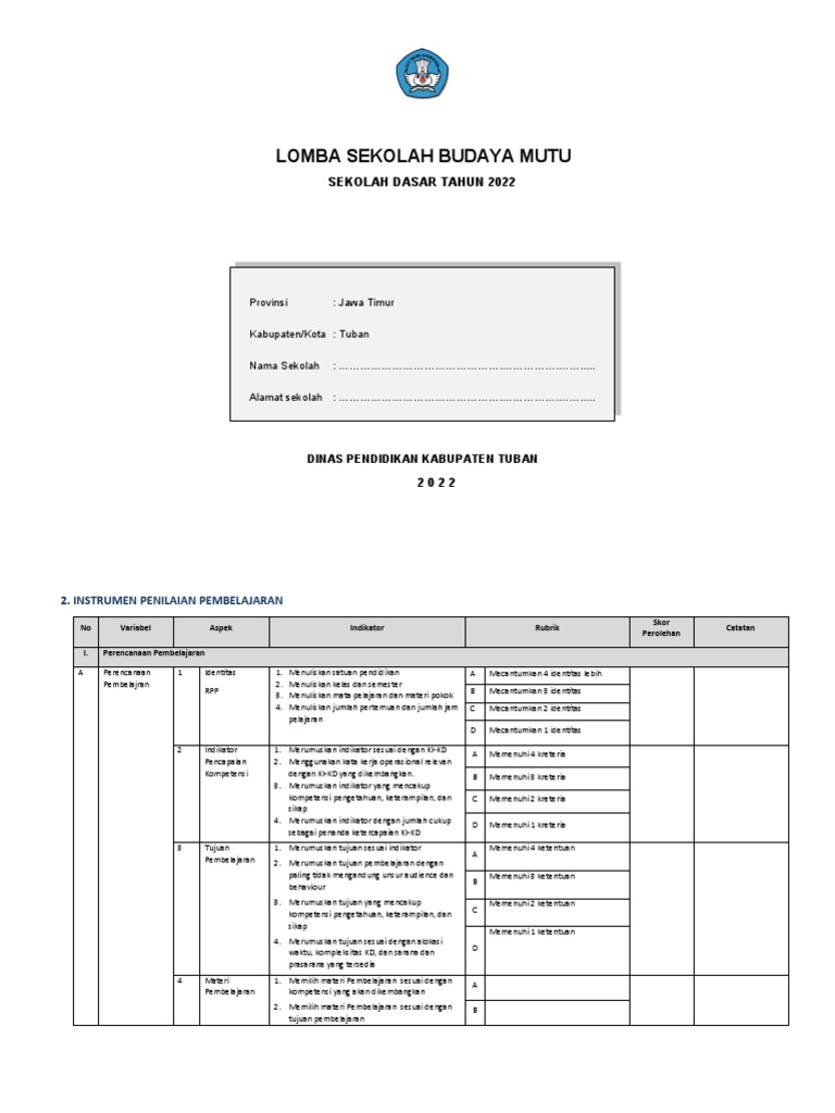 INSTRUMEN LBM (Penilaian Pembelajaran) | PDF