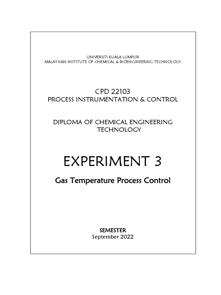 Lab Manual Exp 3 - Gas Temperature Process Control | PDF | Process ...