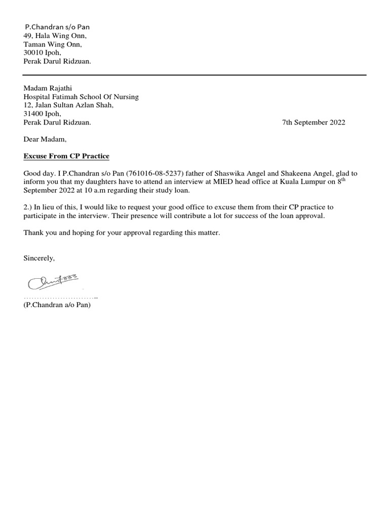 Angel Excuse Letter For Interview | PDF | Career & Growth | Cooking ...