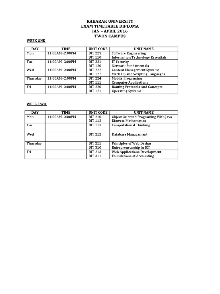 Exam Timetable Diploma | PDF | Computers