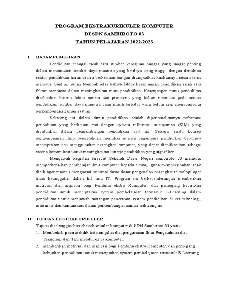 Program Ekstrakurikuler Komputer | PDF