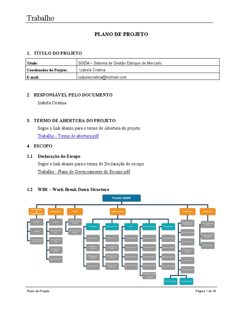 Trabalho - Plano de Projeto 1 2 2 | PDF | Programas | Informática