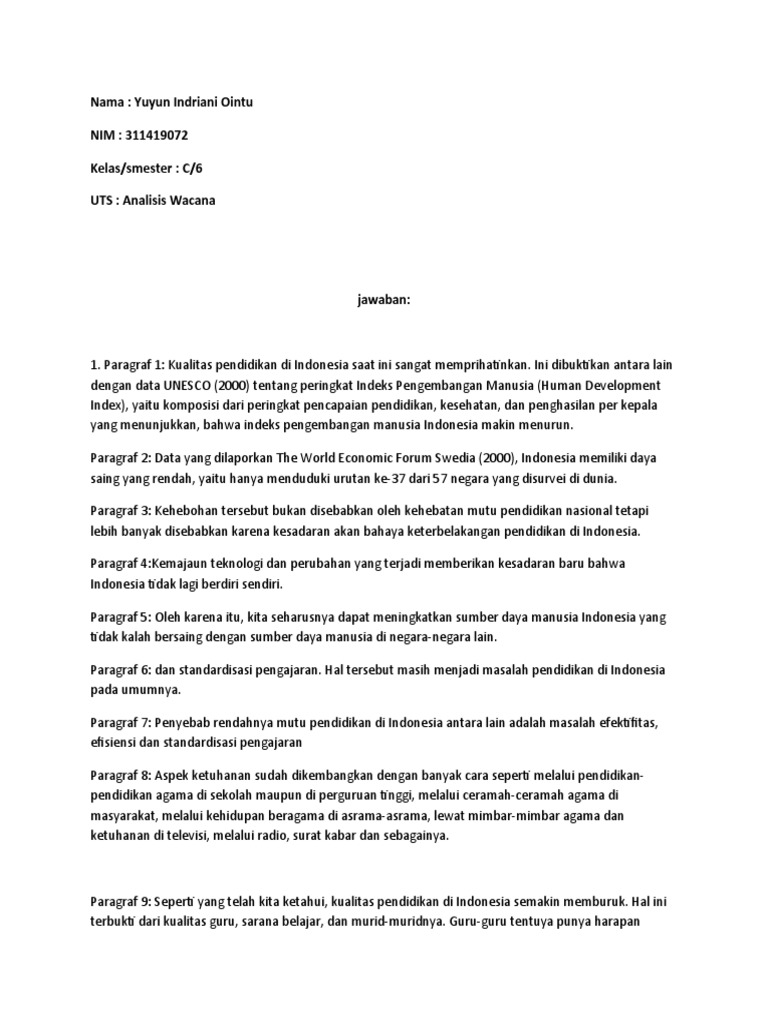 UTS Analisis Wacana-Yuyun | PDF