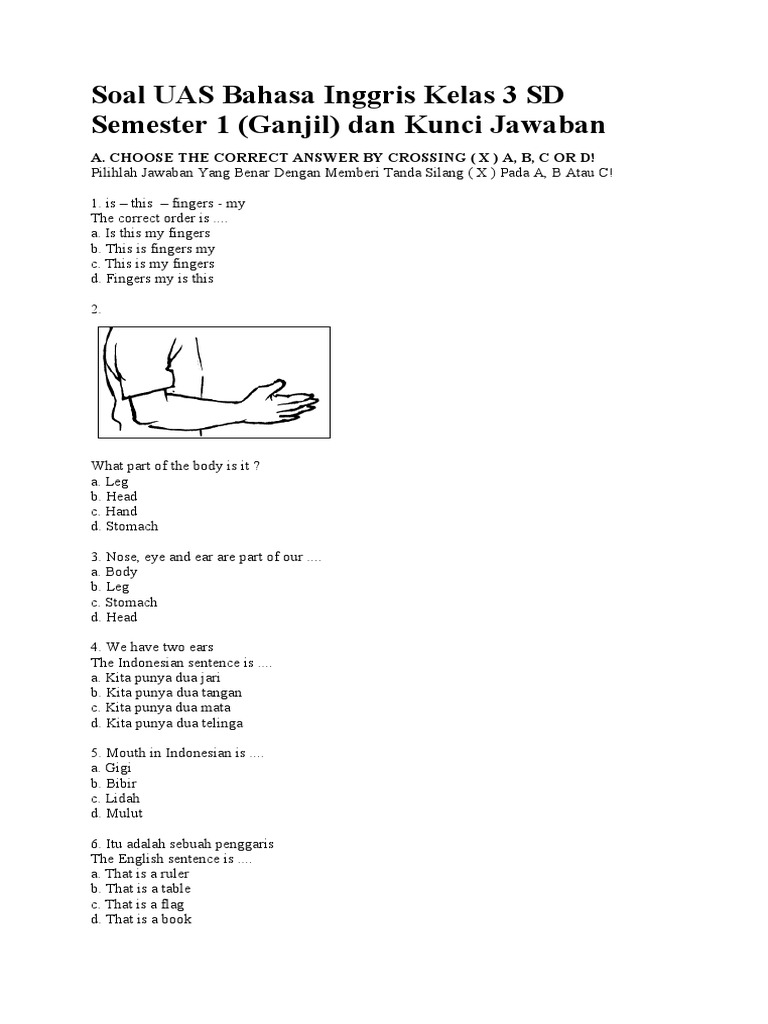 Soal UAS Bahasa Inggris Kelas 3 SD Semester 1 | PDF