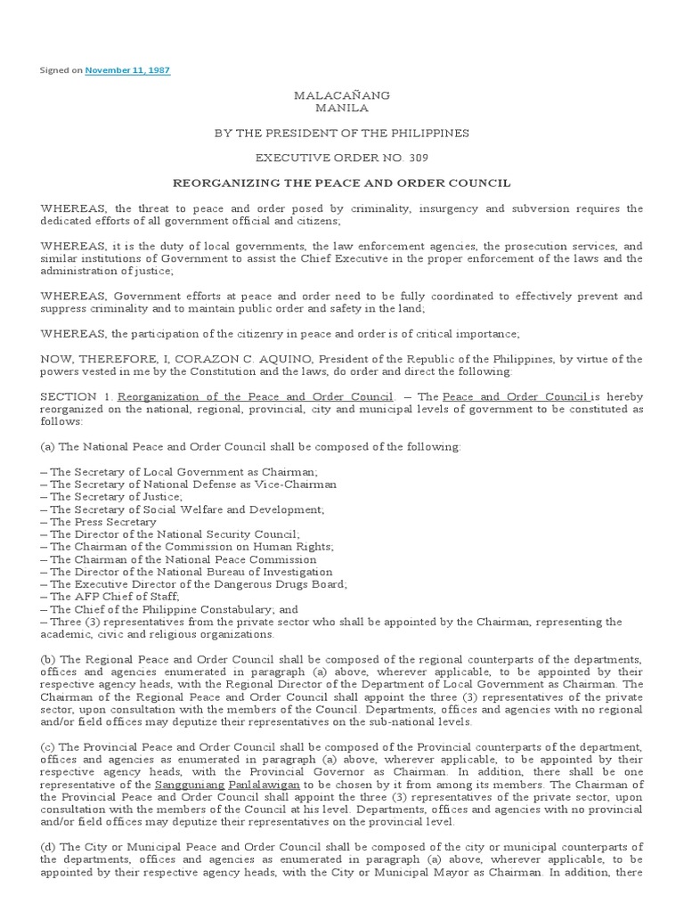 Reorganization of Peace and Order Council | PDF | Philippines | Government