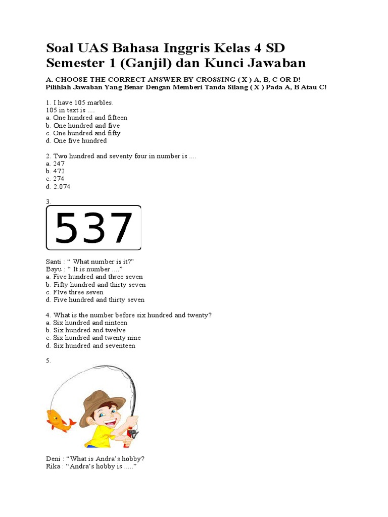 Soal UAS Bahasa Inggris Kelas 4 SD Semester 1 | PDF | Home | Tools