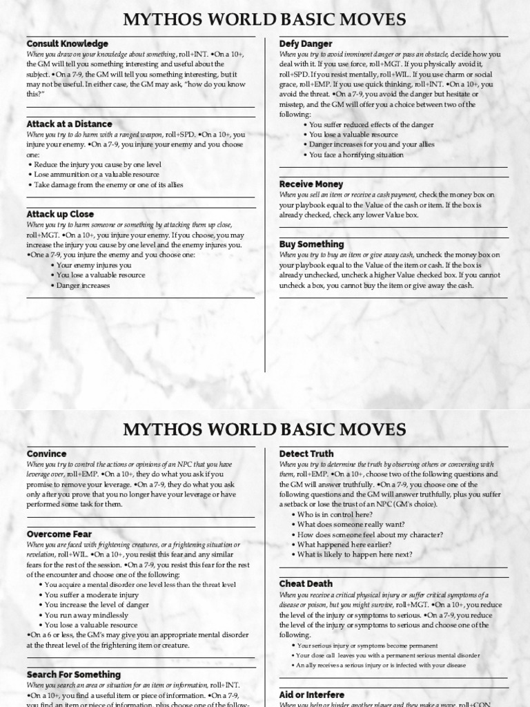Mythos World Basic Moves | PDF | Psychology
