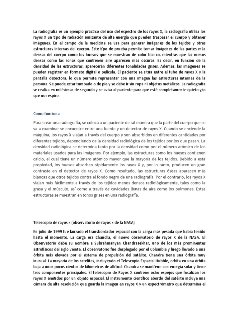 La Radiografía Es Un Ejemplo Práctico Del Uso Del Espectro de Los Rayos X | PDF | Rayo X ...