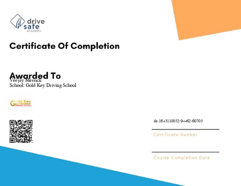 FINAL EXAM 1.0 Online Theoretical Driving Course Certificate DriveSafe ...