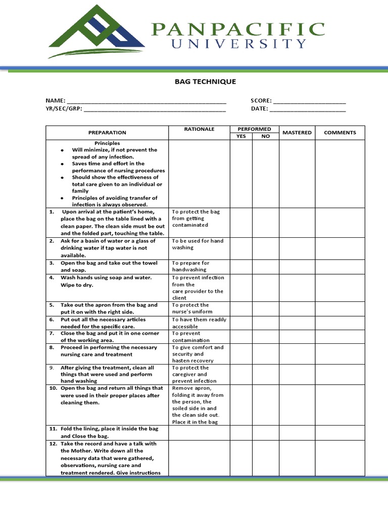 Bag Technique Checklist | Download Free PDF | Hand Washing | Public ...