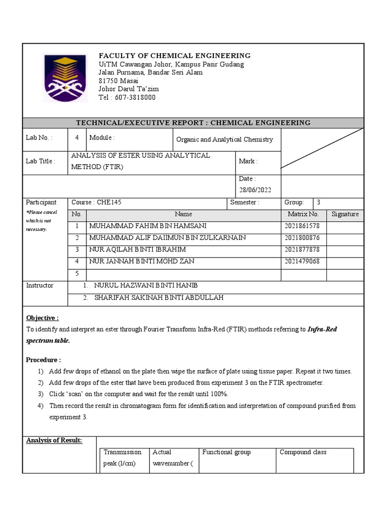 Lab Report Experiment 4 - CHE145 | PDF | Ester | Ether