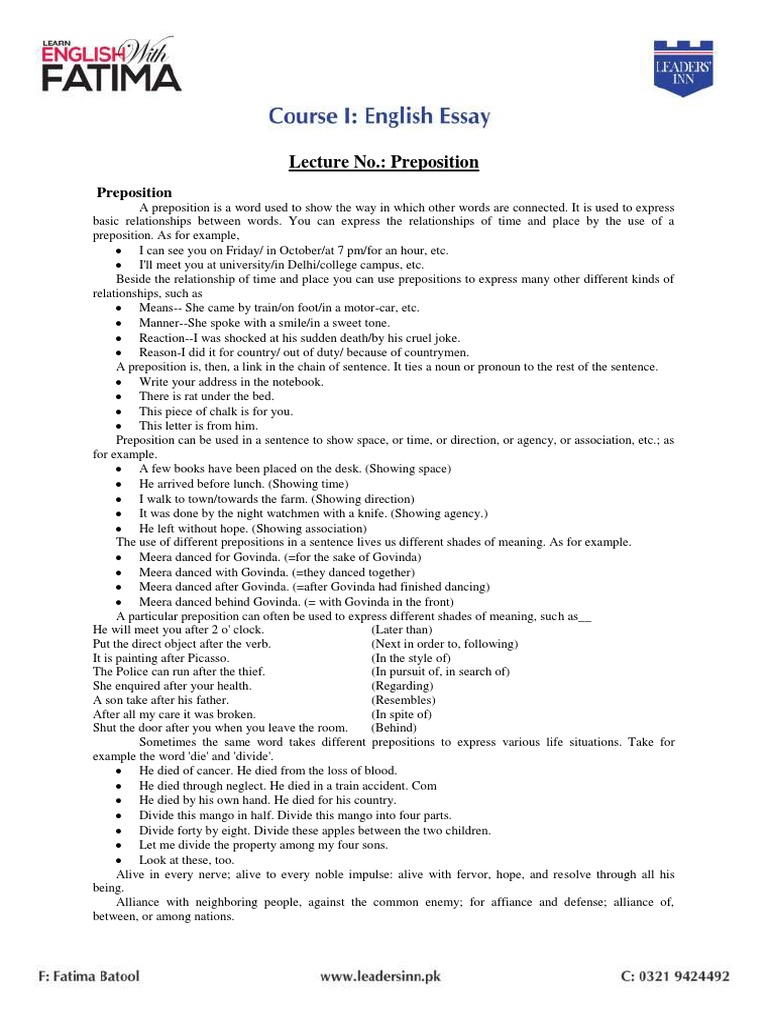 Understanding Prepositions in English | PDF | Preposition And Postposition | English Language