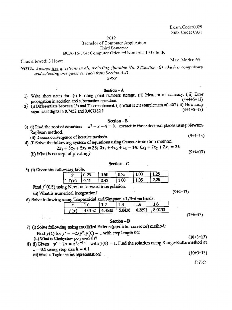 BCA - 3rd Sem - BCA-16-304-Computer Oriented Numerical Methods - Feb ...