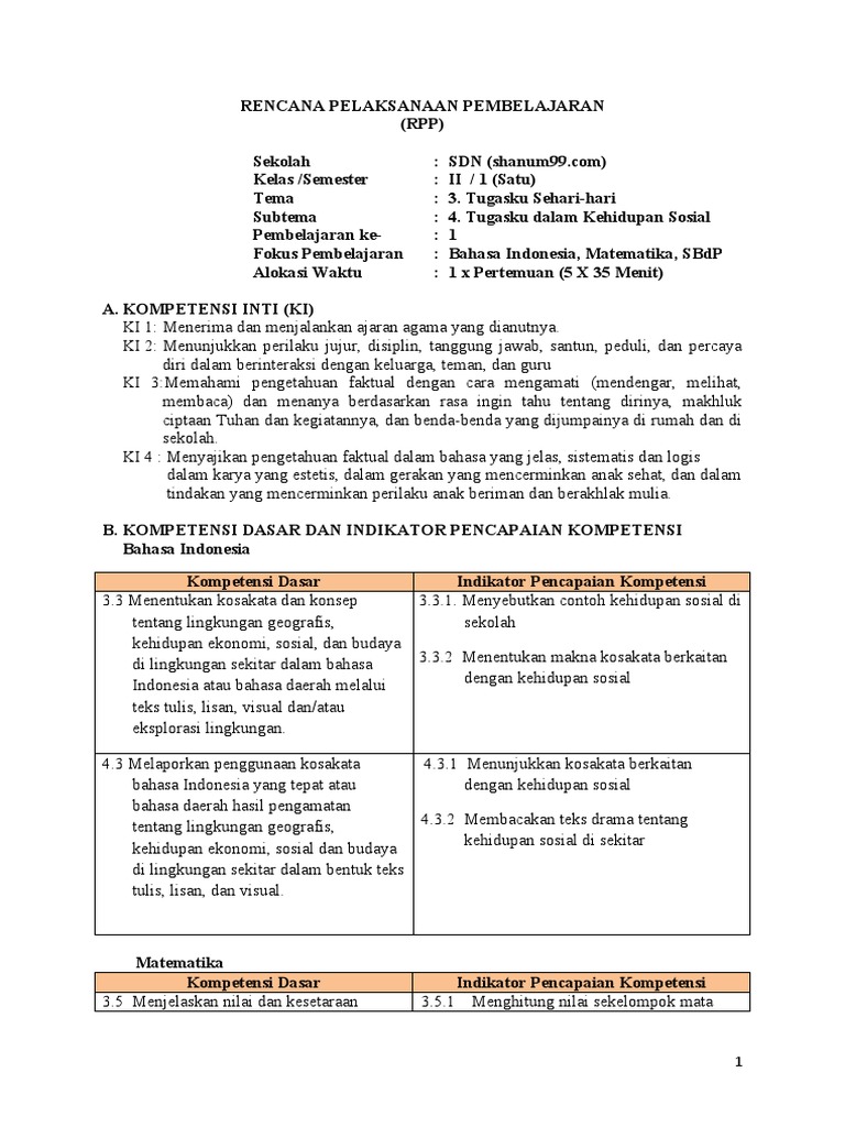 RPP Kelas 2 Tema 3 ST 4 P 1 | PDF
