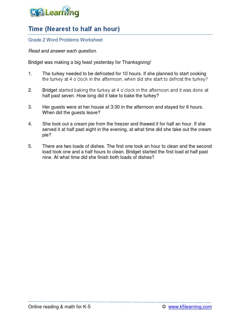 Grade 2 Time Word Problems C | PDF
