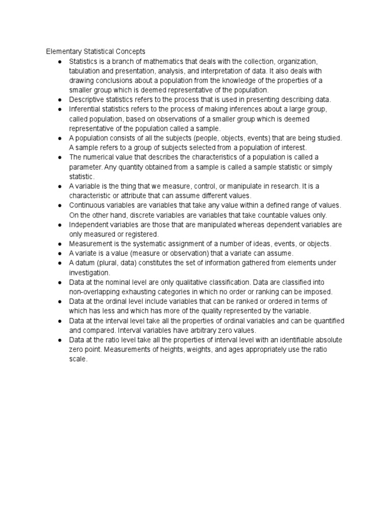 Elementary Statistical Concepts Pdf Statistics Data