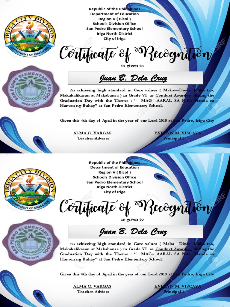 Grade VI Conduct Award Certificate | PDF | Wellness