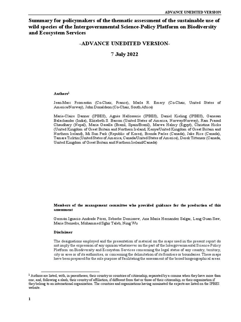 Summary For Policymakers - IPBES Sustainable Use of Wild Species ... Summary For Policymakers - IPBES Sustainable Use of Wild Species ...