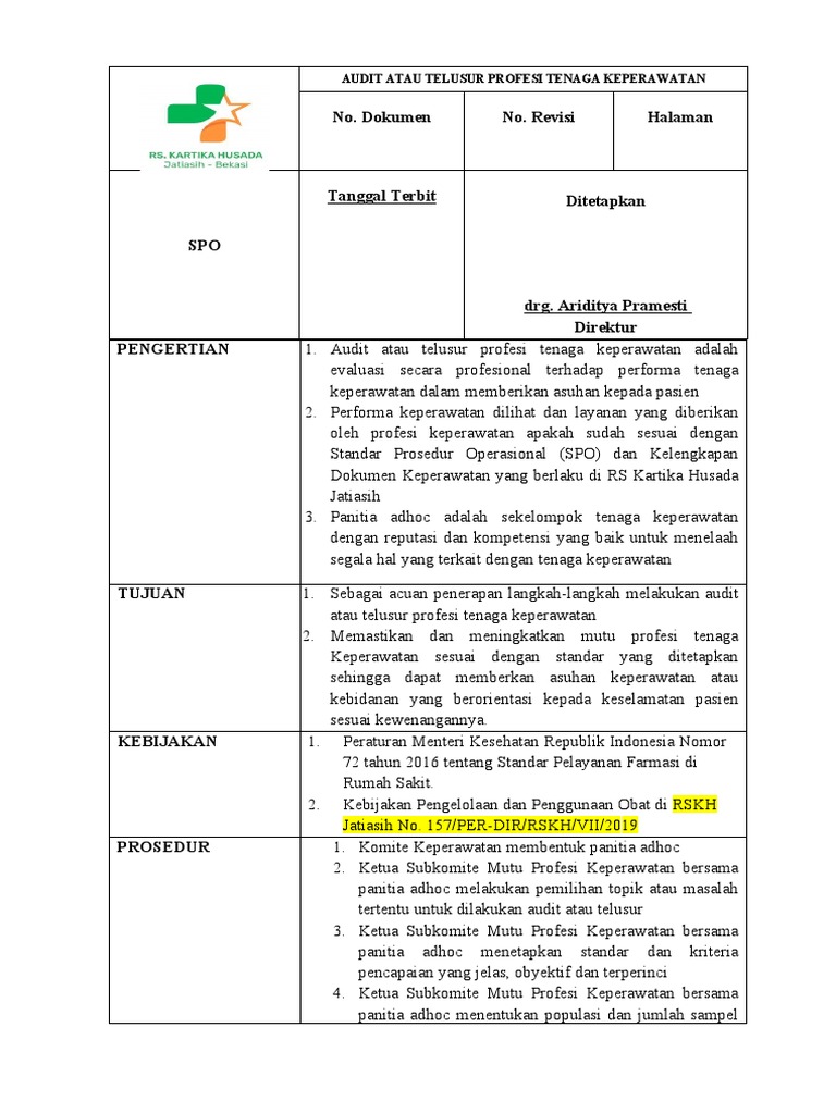 Spo Audit Atau Telusur Profesi Tenaga Keperawatan | PDF
