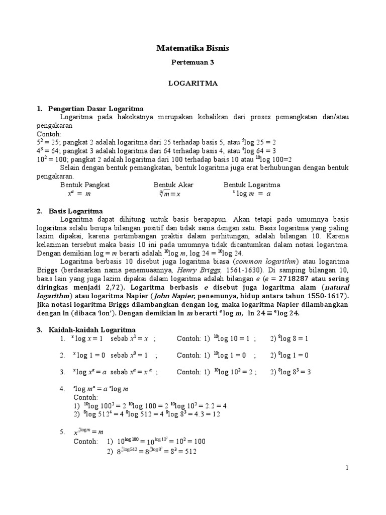 Kaidah dan Contoh Logaritma | PDF | Metode & Bahan Ajar | Sains ...