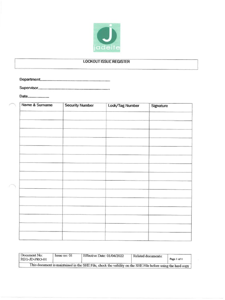 Lockout Register | PDF