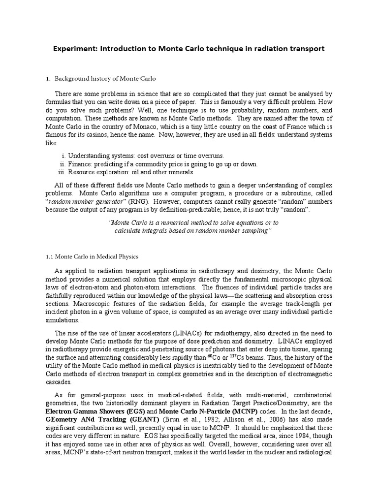 Experiment EGSnrc MC | PDF | Monte Carlo Method | Electron