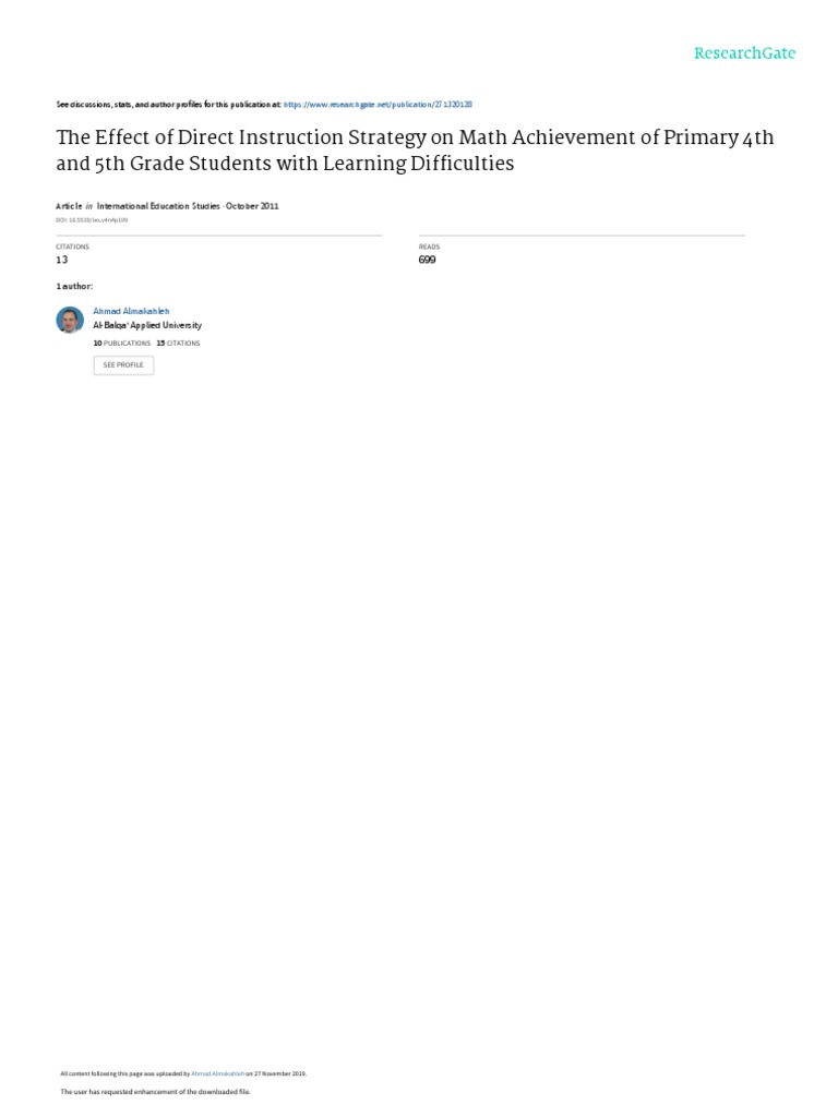 Direct Instruction's Impact on Math Skills | PDF | Learning Disability ...