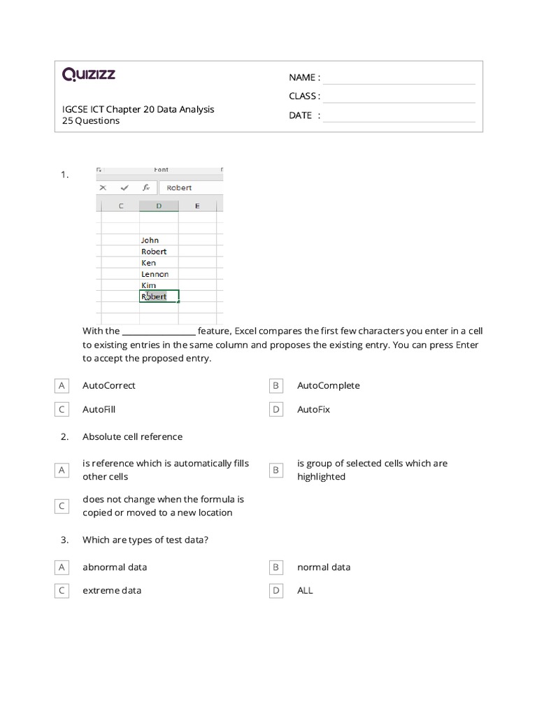ICT Grade 10 Practice Question Paper MCQ Term 2 Chapter 20 Spreadsheet ...