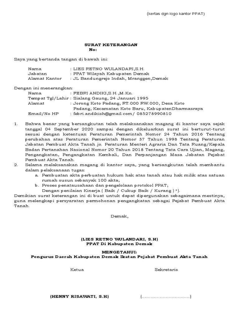 Surat Magang Ppat | PDF