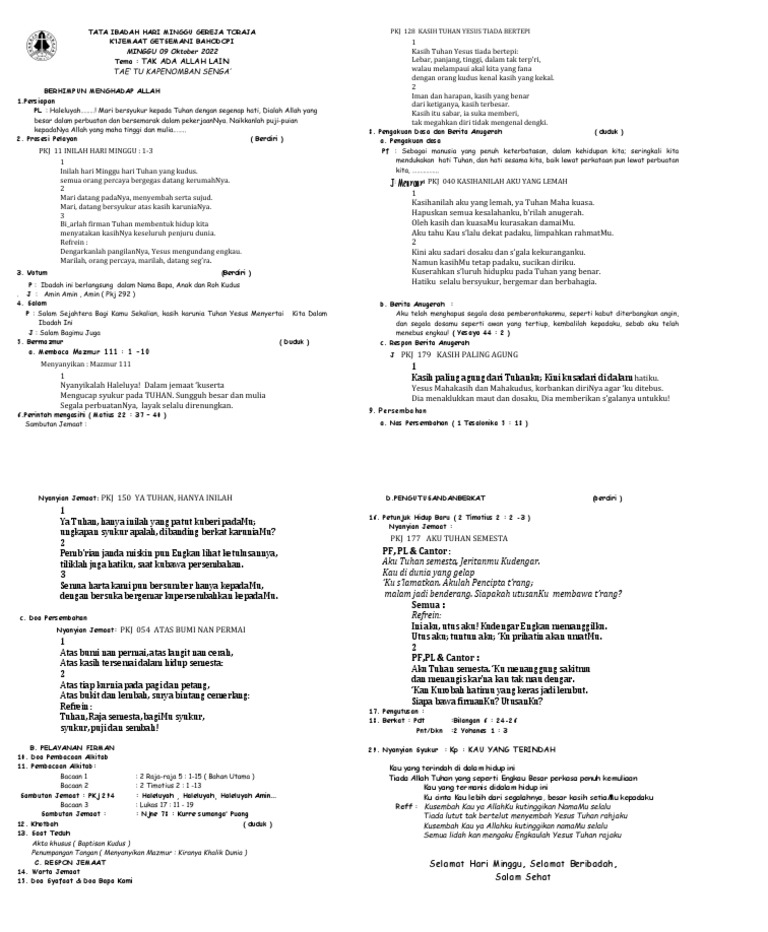 TATA IBADAH HARI MINGGU Liturgi 2, 09-10 - 2022 | PDF