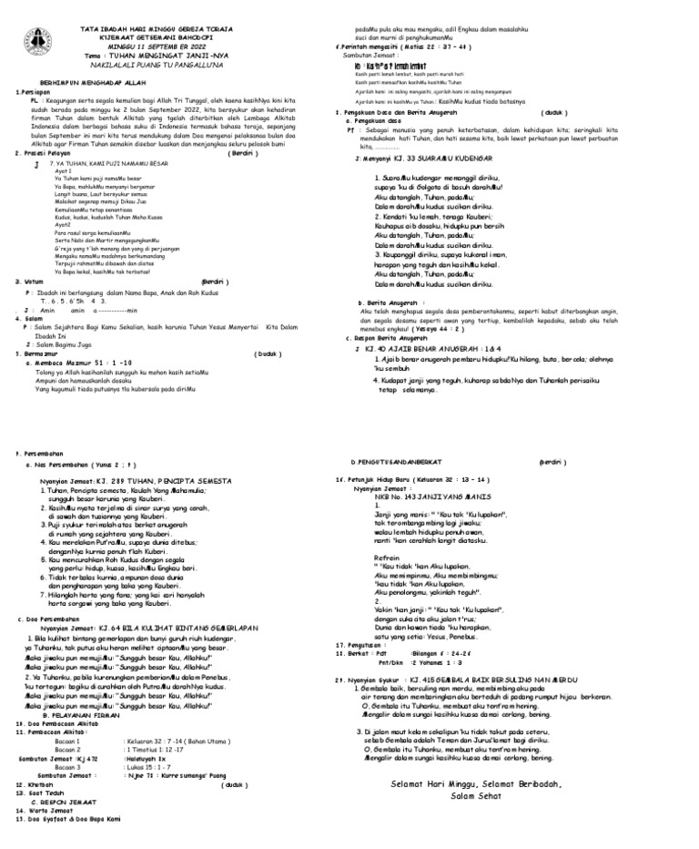 TATA IBADAH HARI MINGGU Liturgi 2, 11-09 - 2022 | PDF