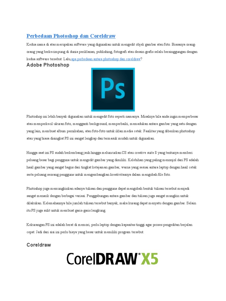 Perbandingan Photoshop dan CorelDRAW | PDF | Karier & Perkembangan