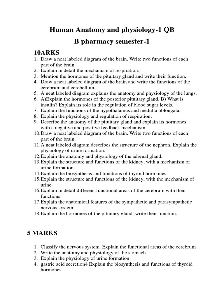 Human Anatomy and Physiology-1-QB | PDF | Human Body | Pituitary Gland