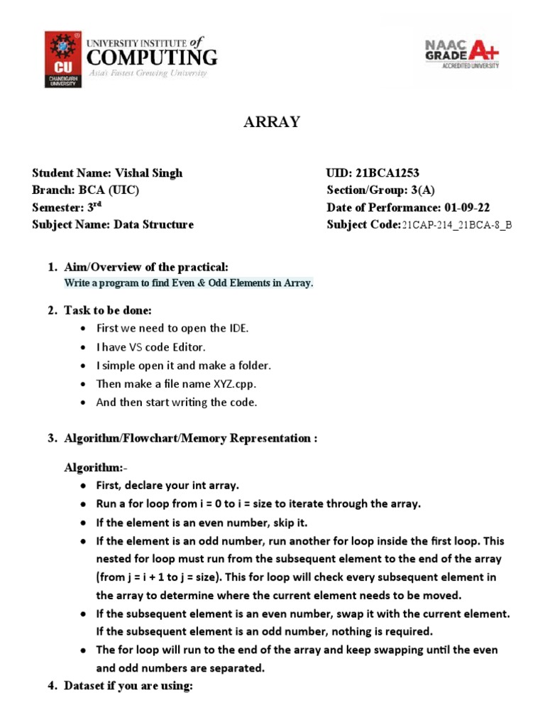 Vishal Singh (21bca1253) Dsa Ws-2 | PDF | Array Data Structure | Software Development