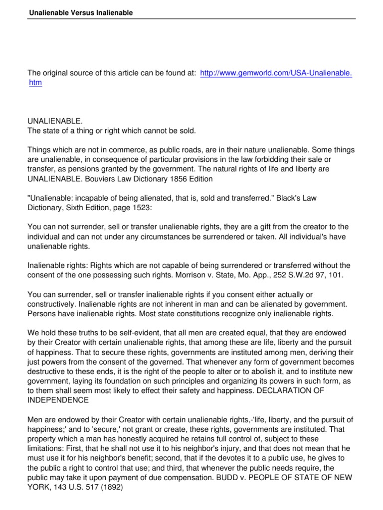 Unalienable Versus Inalienable | PDF | Life | Liberty