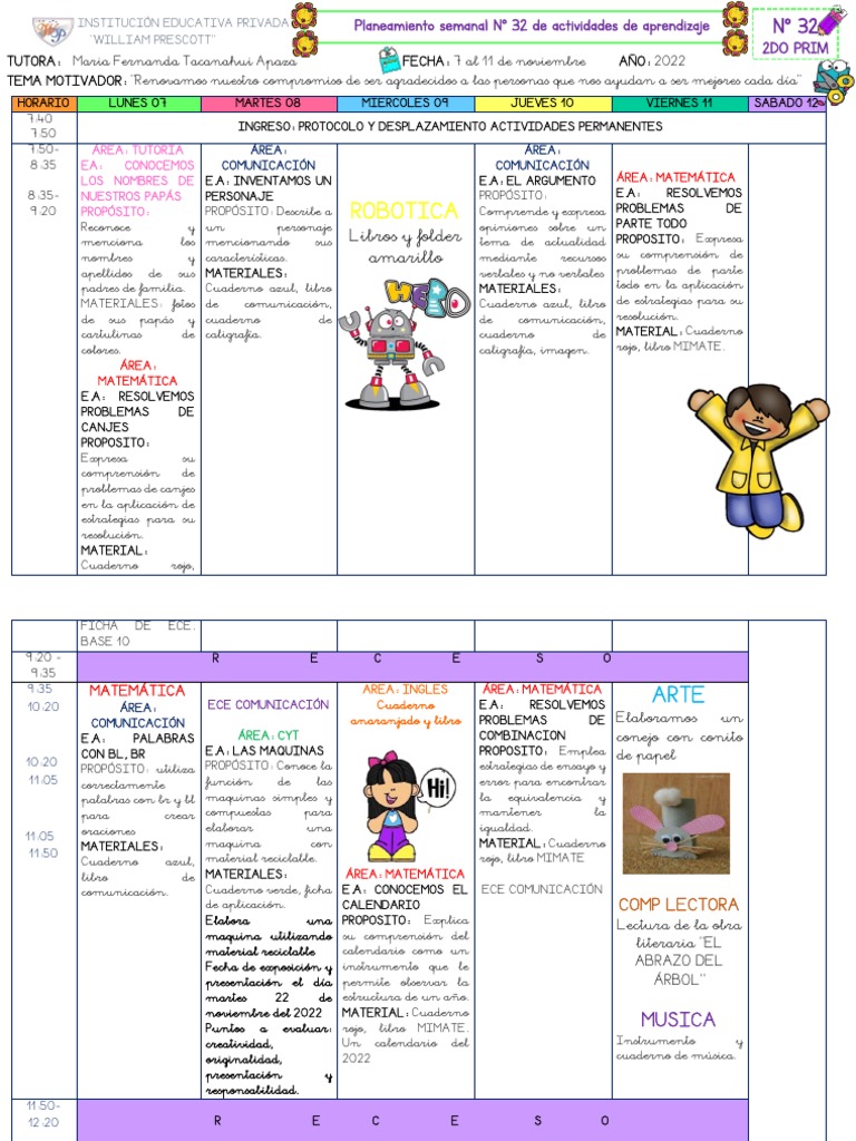 Planteamiento Semanal Segundo Grado 32 | PDF | Cognición | Ciencia ...