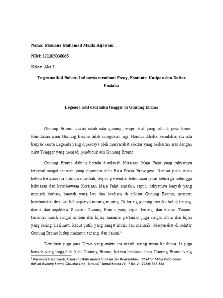 Asal Usul Suku Tengger Di Gunung Bromo, Penulis M. M. Maliki Al J.-1 | PDF