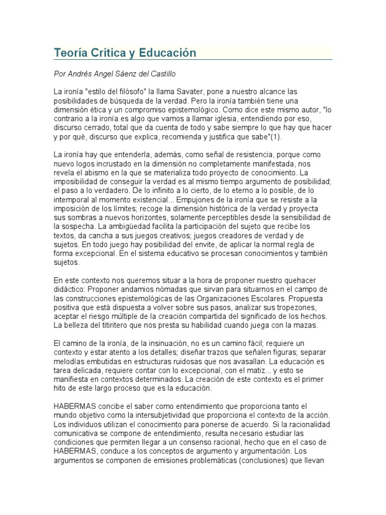 Teoría Crítica de la Educación y Habermas | PDF | Plan de estudios ...