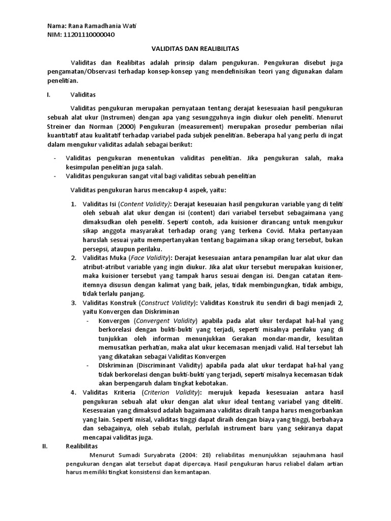 Resume 7 - Jenis Jenis Validitas | PDF