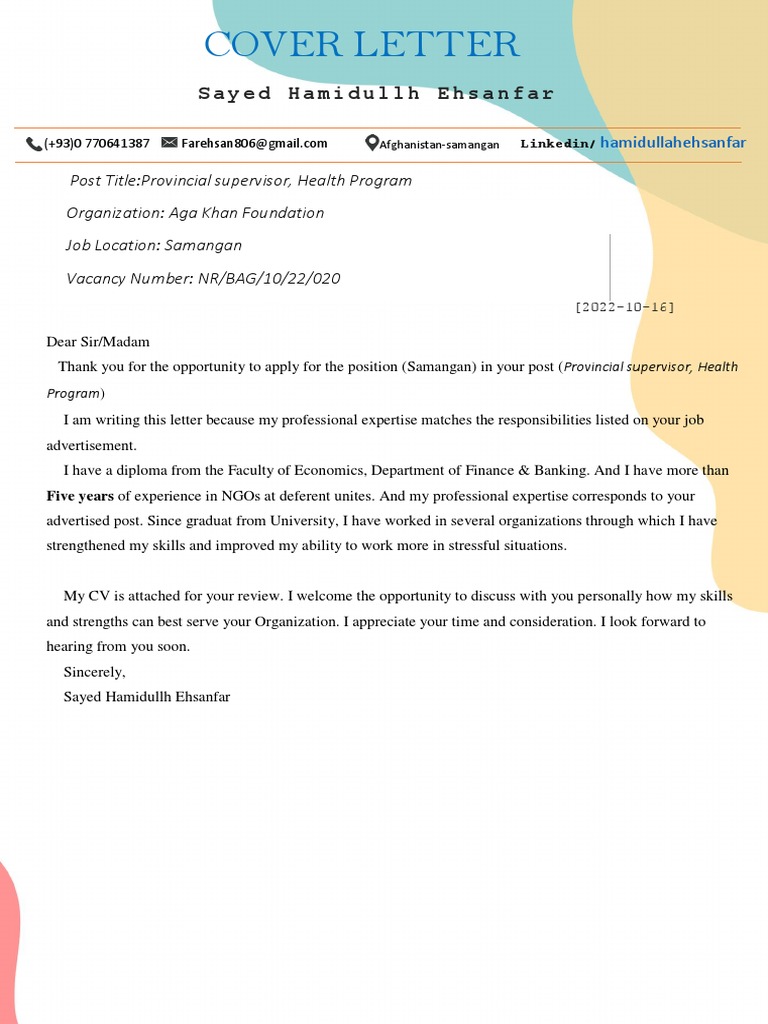 Sayed Hamidullah CV & Cover Letter | PDF | Computing