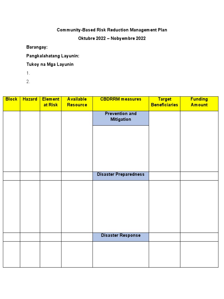 CBDRRM Plan Template | PDF