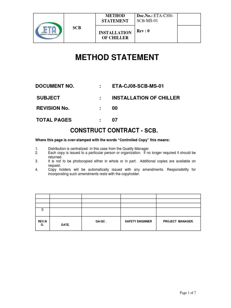 Chiller Installation Method Statement | PDF | Crane (Machine)