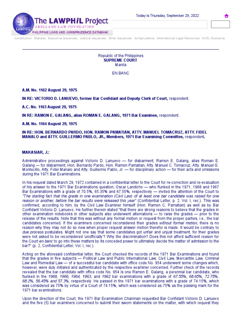 IN RE RAMON GALANG - A.M. No. 1162 | PDF | Testimony | Test (Assessment)