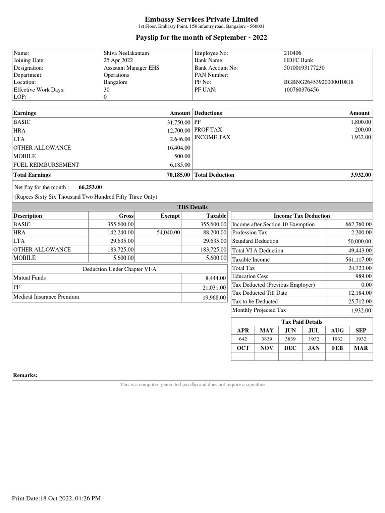 Payslip Sep 2022 | PDF | Tax Deduction | Taxes
