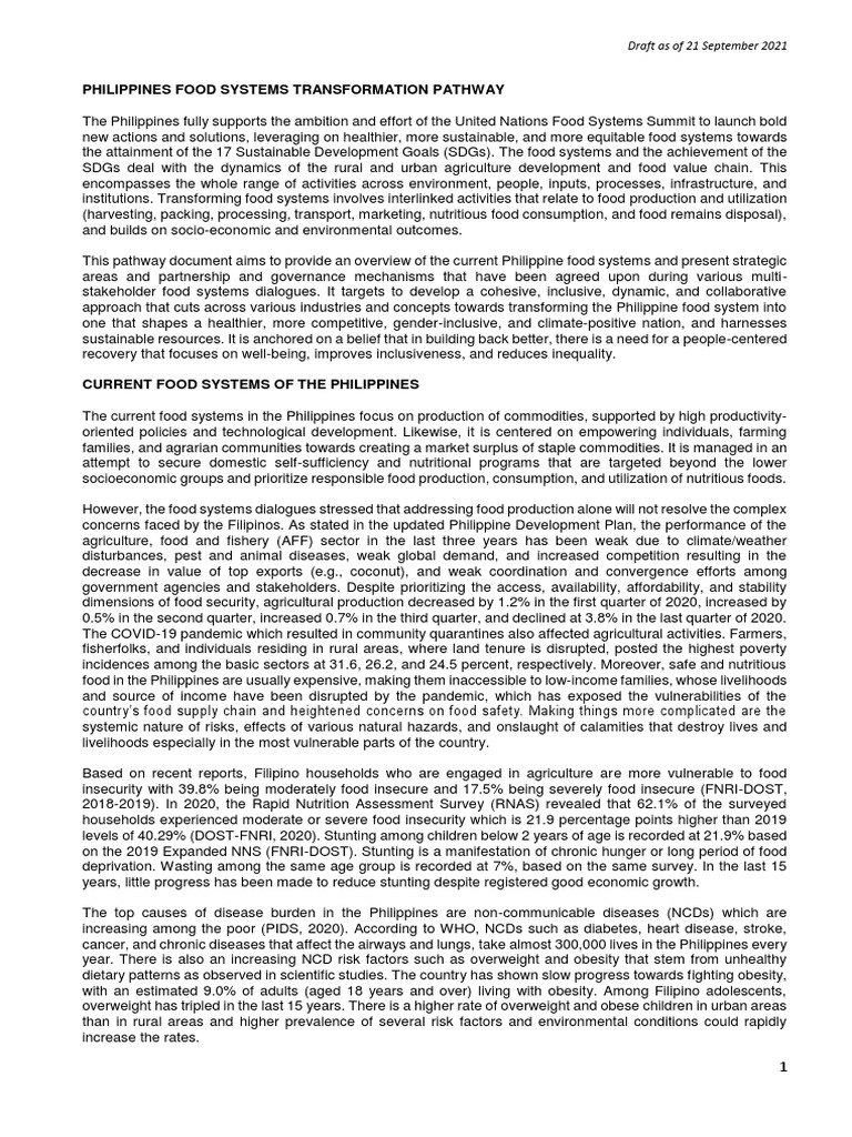Philippines Food Systems Transformation Pathway | PDF | Social Science