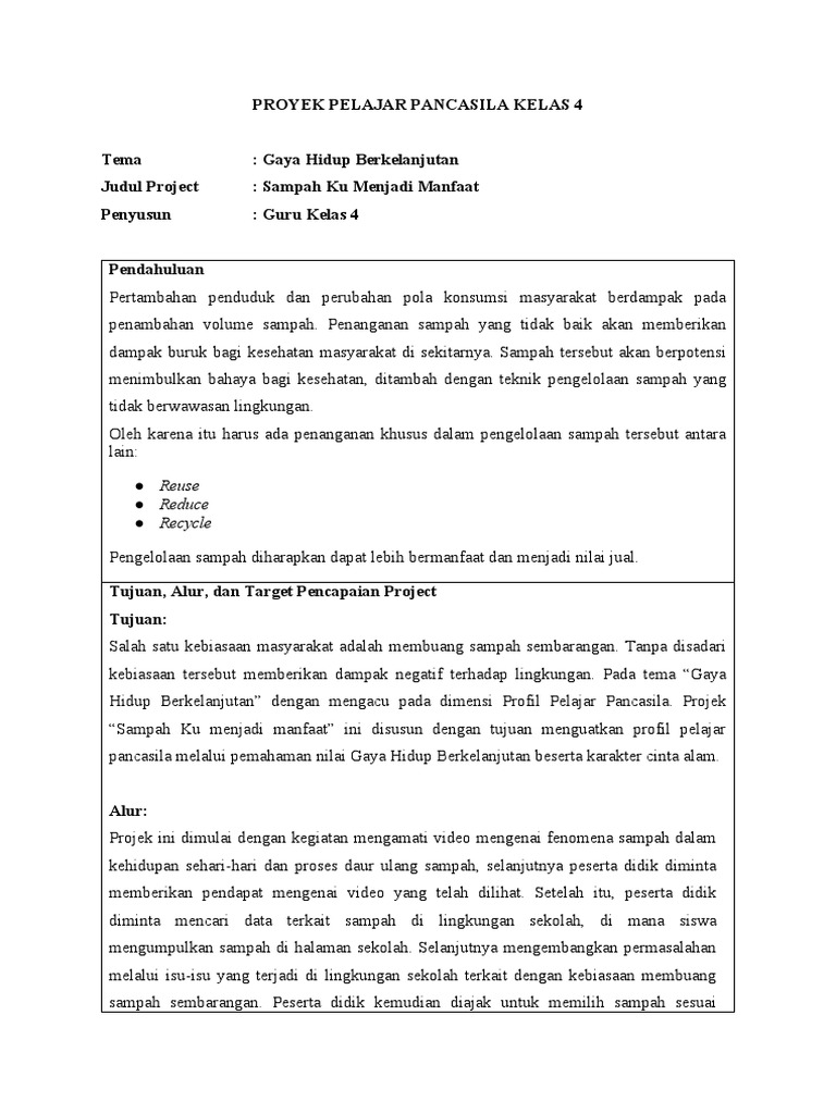 LK 4 Proyek Pelajar Pancasila Contoh | PDF