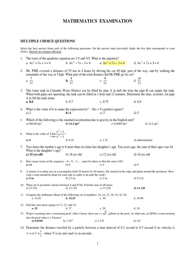 Mathematics With Answer Key REVIEWER (RMP) | PDF | Depreciation | Force