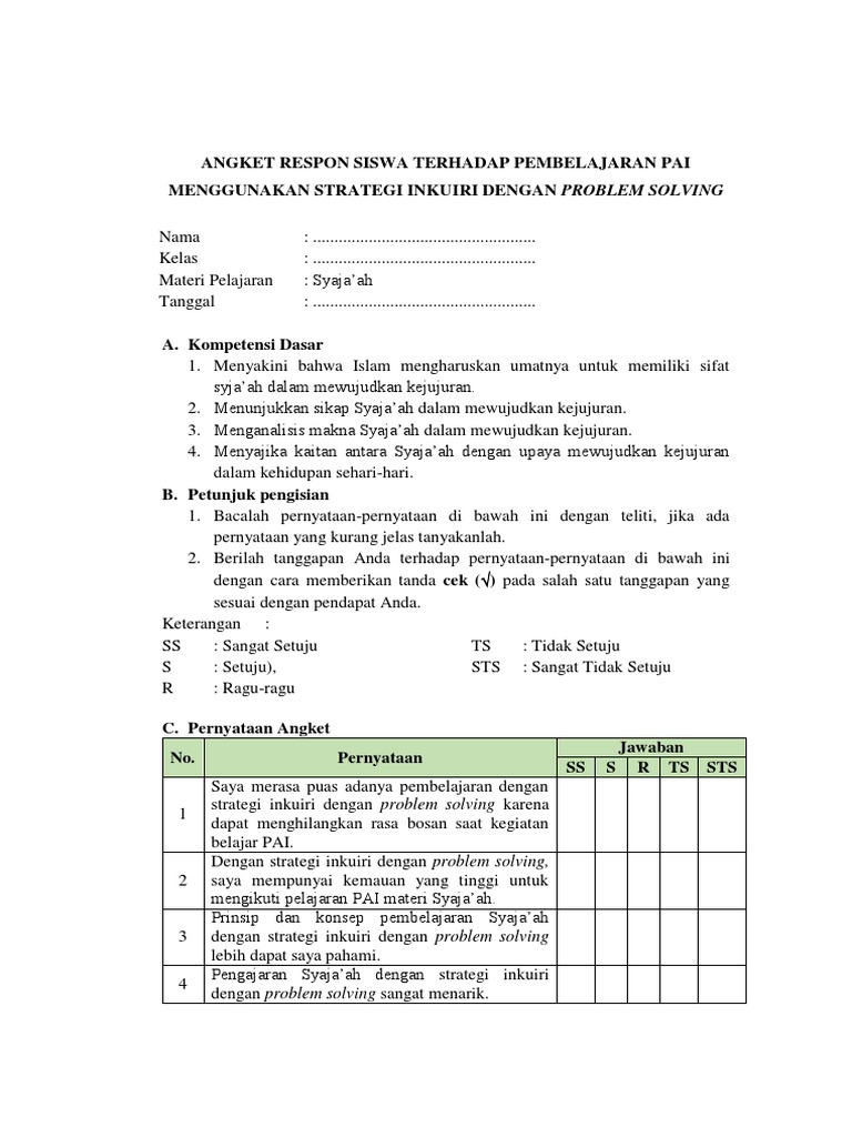 Angket Strategi Inkuiri | PDF